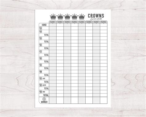Five Crowns Score Sheet Printable 5 Crowns Score Card 5 Crowns