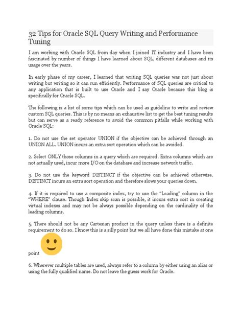 32 tips for oracle sql query writing and performance tuning pdf