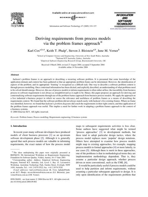 pdf deriving requirements from process models via the problem frames