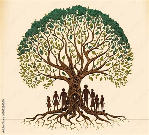 A Tree With Roots Formed By Human Figures Represents The Interconnection Between People Color