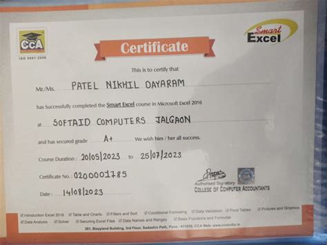 Nikhil Patel On Linkedin I Have Passed Advance Excel Certification