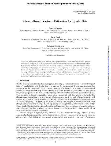 pdf cluster robust variance estimation for dyadic data