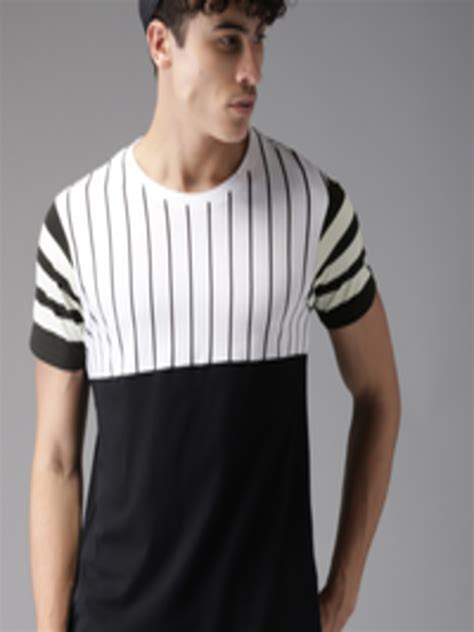 Buy Hereandnow Men Black And White Colourblocked Round Neck T Shirt