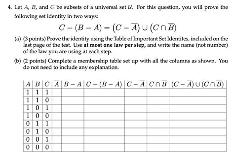 Solved Let A B And C Be Subsets Of A Universal Set U Chegg