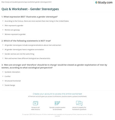 Quiz And Worksheet Gender Stereotypes