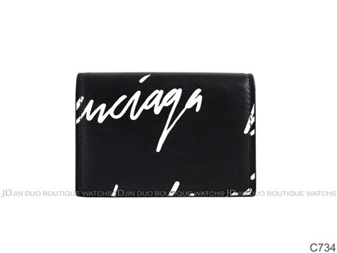 金鐸精品~c734 Balenciaga 巴黎世家 594312 草寫logo字紋黑色小牛皮三折小短夾 全新品 Yahoo奇摩拍賣