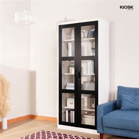 ตู้เหล็กเก็บของ ตู้ใส่หนังสือ ตู้ใส่ของ ตู้ 2 บานเปิดกระจกสูง ตู้เหล็ก