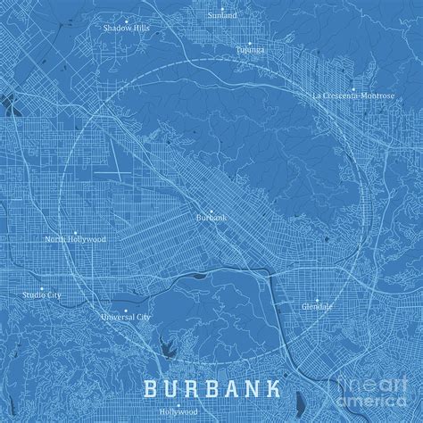 Burbank Ca City Vector Road Map Blue Text By Frank Ramspott