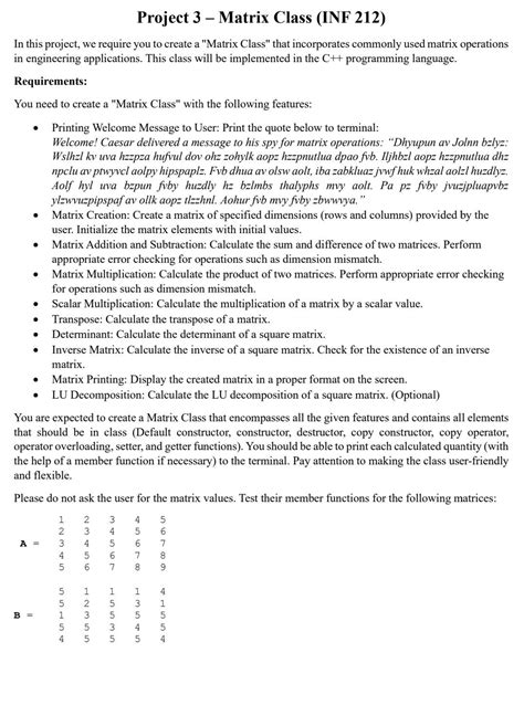 Solved In This Project We Require You To Create A Matrix Chegg Com