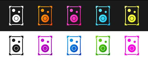 흑백 배경에 격리된 스테레오 스피커 아이콘을 설정합니다 사운드 시스템 스피커 음악 아이콘입니다 음악 기둥 스피커베이스 장비 벡터 개념에 대한 스톡 벡터 아트 및 기타 이미지