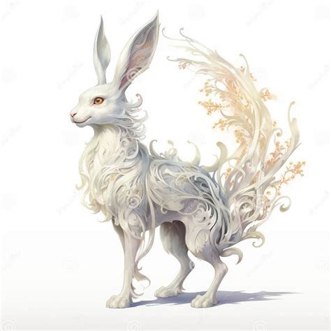 Anime Inspired White Hare Fantasy Illustration With Detailed Foliage
