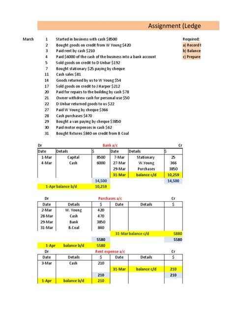 Accounting Ledger Assignment Pdf Debits And Credits Financial