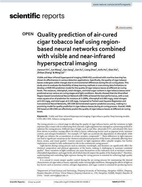 Pdf Quality Prediction Of Air Cured Cigar Tobacco Leaf Using Region Based Neural Networks