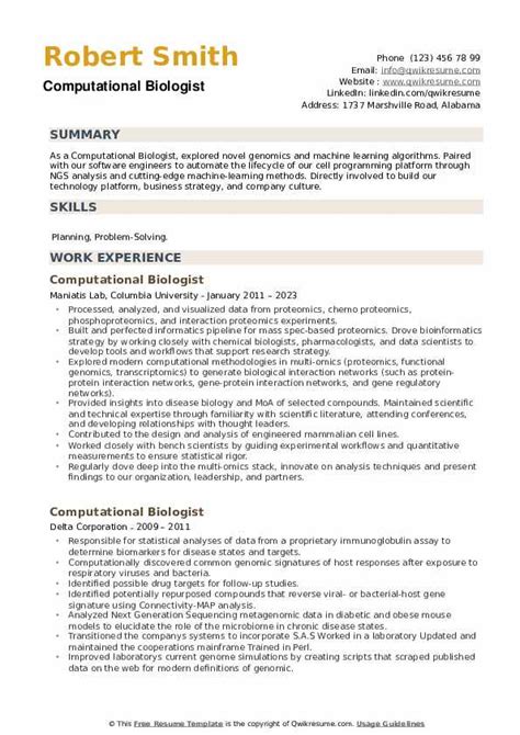 10 Computational Biologist Resume Samples And Templates For 2025