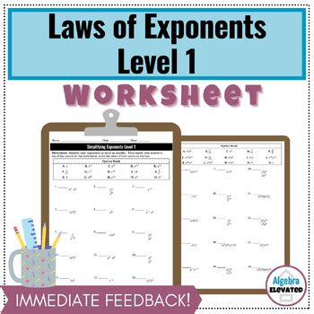 Simplifying Laws Of Exponents Matching Worksheet Level 1 By Algebra Elevated