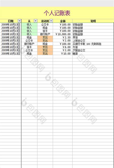 个人记账表模板excel模板下载 包图网