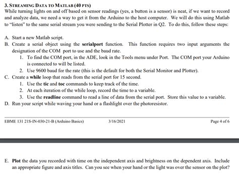 3 STREAMING DATA TO MATLAB 40 PTS While Turning Chegg
