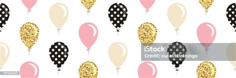 풍선 원활한 패턴 배경입니다 생일 베이비 샤워 디자인 반짝이 물방울 무늬 파스텔 핑크와 베이지 색 벡터 귀여운에 대한 스톡 벡터