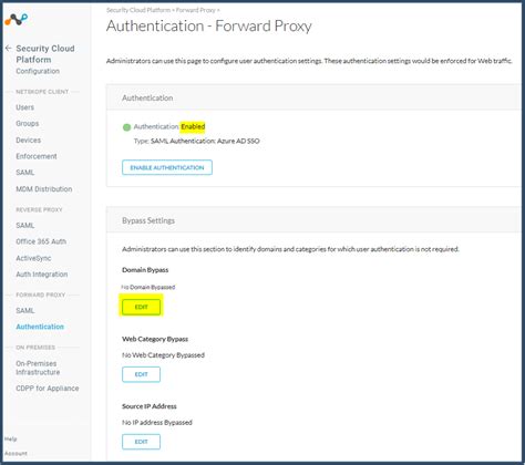 Enable Authentication And Configure Sso Domain Bypass Settings