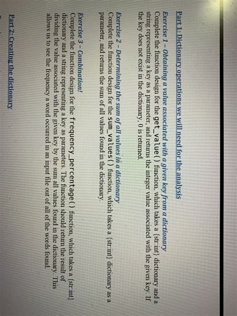 Solved Part 1 Dictionary Operations We Will Need For The