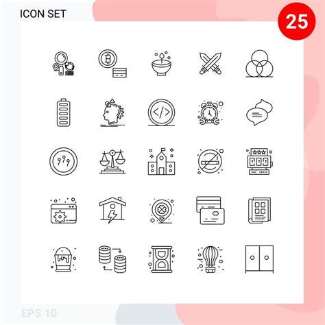 User Interface Pack Of 25 Basic Lines Of Weapon Fencing Deepam Sword Lamp Editable Vector Design