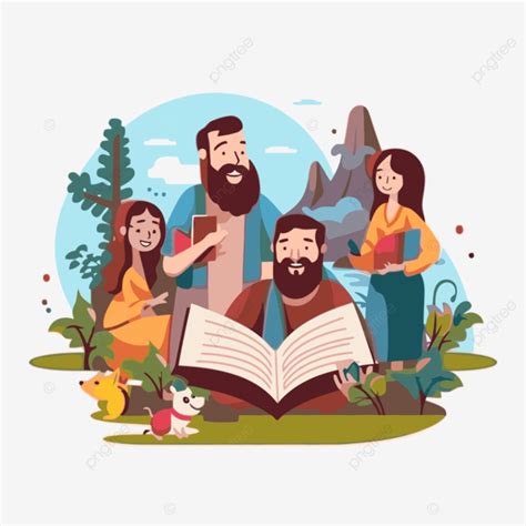 성경 공부 클립 아트 숲에서 사람들이 책을 읽고 무료 벡터 일러스트 만화 만화 일러스트 무료 일러스트 벡터 일러스트 Png 일러스트 및 벡터 에 대한 무료 다운로드
