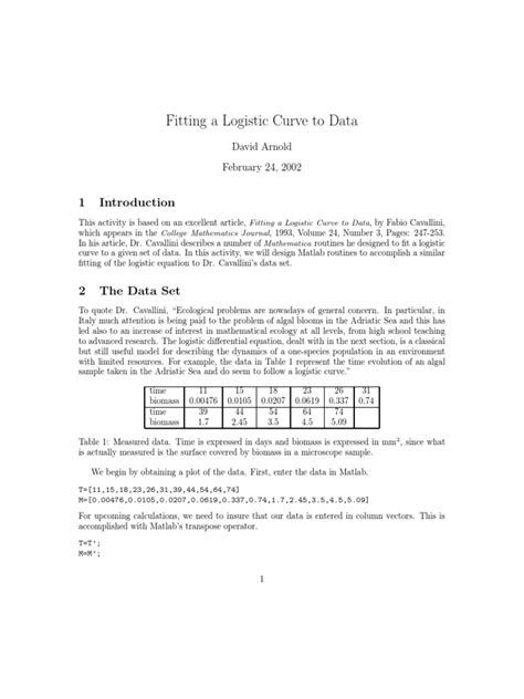 Fitting A Logistic Curve To Data Pdf Least Squares Derivative