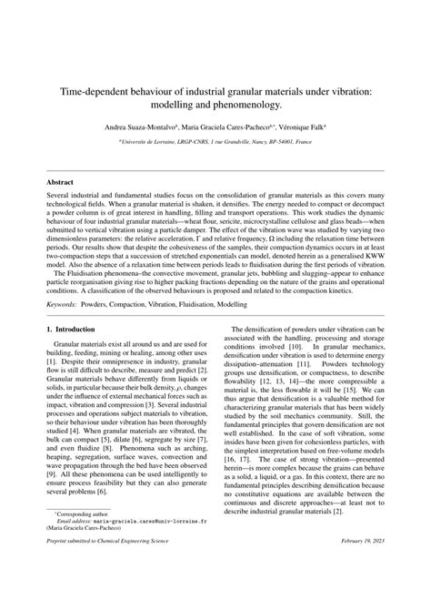 Pdf Time Dependent Behaviour Of Industrial Granular Materials Under Vibration Modelling And