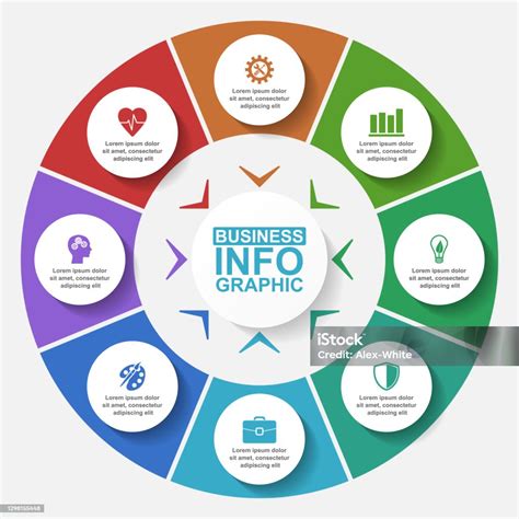 프리젠 테이션 원형 차트 다이어그램 8 가지 옵션이있는 비즈니스 개념을위한 인포 그래픽 원형 벡터 템플릿 네트워크 보안에 대한