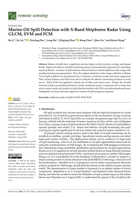 Pdf Marine Oil Spill Detection With X Band Shipborne Radar Using Glcm Svm And Fcm