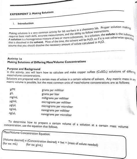 Solved Experiment 2 Making Solutionsintroductionmaking