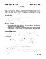 Vectors Lab Docx INTRODUCTORY PHYSICS HUNTER COLLEGE VECTORS