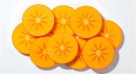 Fresh Persimmon Slices Vibrant Orange Fruit Cross Section Healthy