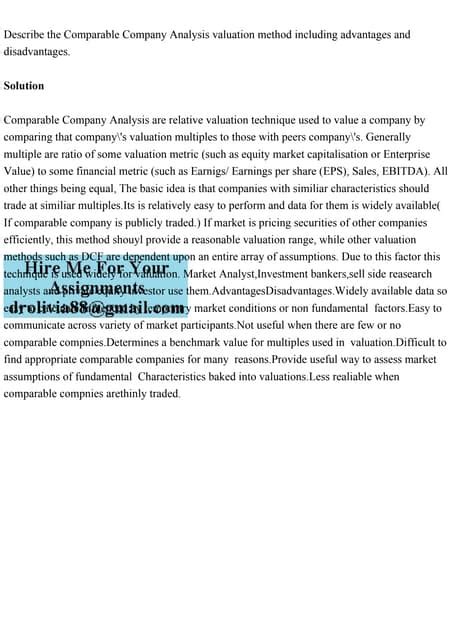 Describe The Comparable Company Analysis Valuation Method Including Pdf