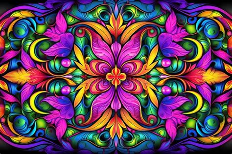 Colorful Floral Pattern In Stained Glass Window Style Stock Illustration Illustration Of