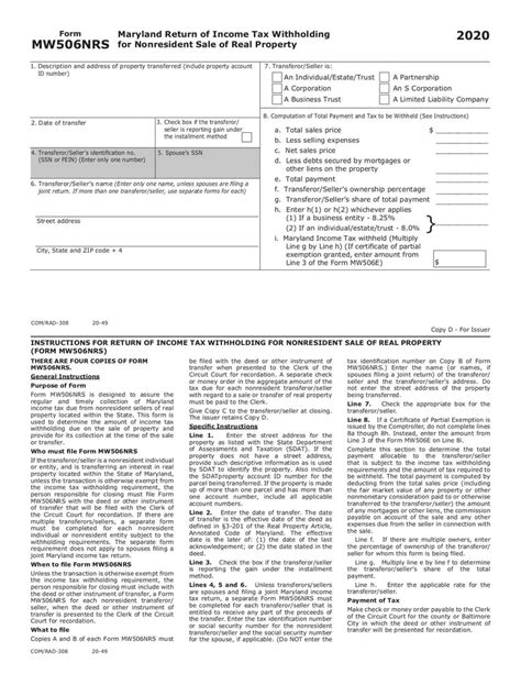 Maryland Return Of Income Tax Withholding Form Mw506nrs Fill And