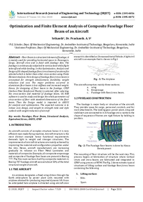 Pdf Irjet Optimization And Finite Element Analysis Of Composite Fuselage Floor Beam Of An