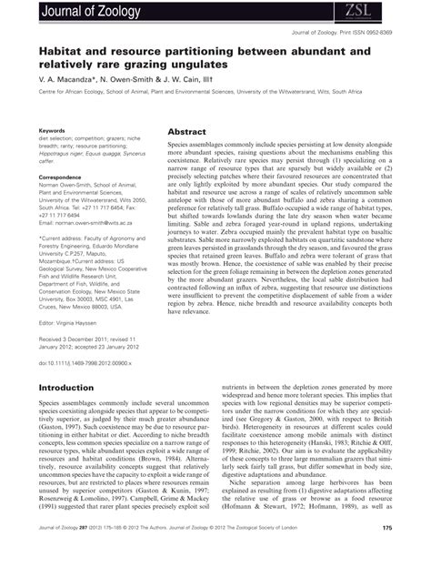 Pdf Habitat And Resource Partitioning Between Abundant And Relatively Rare Grazing Ungulates