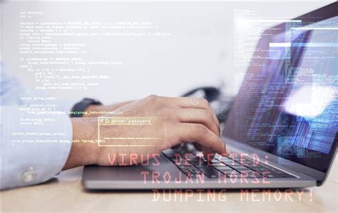 Coding Laptop With Virus And Hands Cybersecurity And Programmer