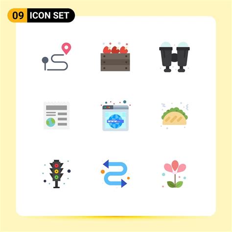 Set Of 9 Vector Flat Colors On Grid For Web Page Binoculars Ui Document Editable Vector Design