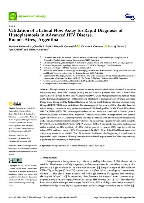 Pdf Validation Of A Lateral Flow Assay For Rapid Diagnosis Of Histoplasmosis In Advanced Hiv