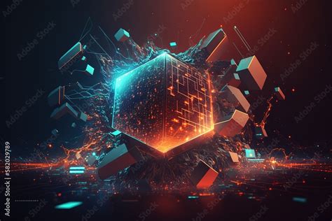 Futuristic Digital Grid And Particles Abstract Cyber Technology Environment Background 3d