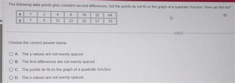 solved the following data points give constant second differences but