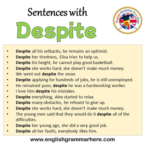 Sentences With Despite Despite In A Sentence In English English