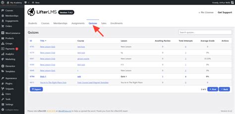 Report Quizzes Lifterlms