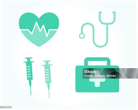 심장 심장 박동 건강 건강 의료 키트 청진기 간호사 주사기 세트 가방 의학 병원 진료소 간호 악기 응급 긴급 치료 벡터 일러스트 레이 션 디자인 아이콘 Mental