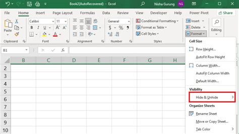 how to excel unhide first column or row in excel