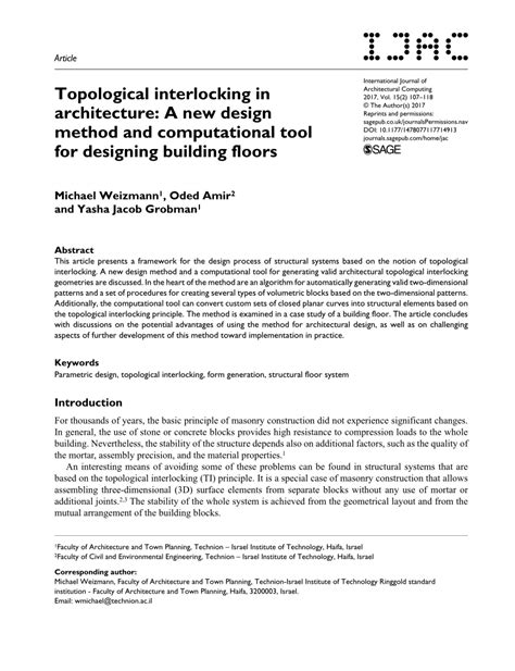 Pdf Topological Interlocking In Architecture A New Design Method And
