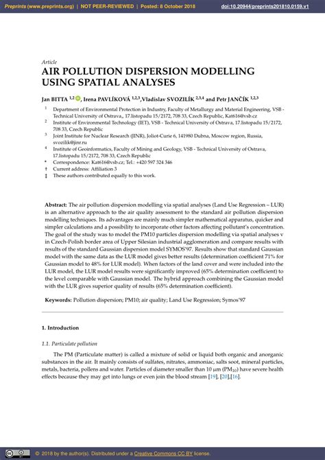 pdf air pollution dispersion modelling using spatial analyses