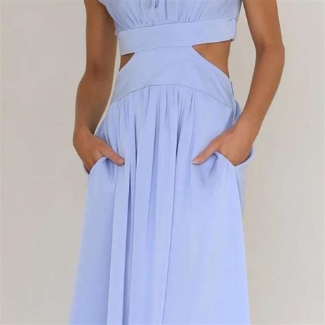 Light Blue Cut Out Maxi Dress With Pockets Depop